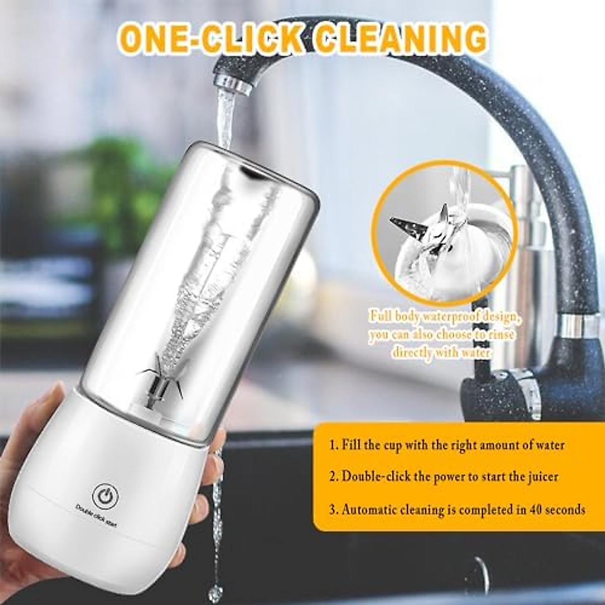 Portable Blender,USB Rechargeable Smoothie Blender,Personal Blender for Shakes and Smoothies with 6 Sharp Blades,16OZ Travel Cup and Lid,One Touch Auto-cleaning Waterproof Blender for Kitchen, Office