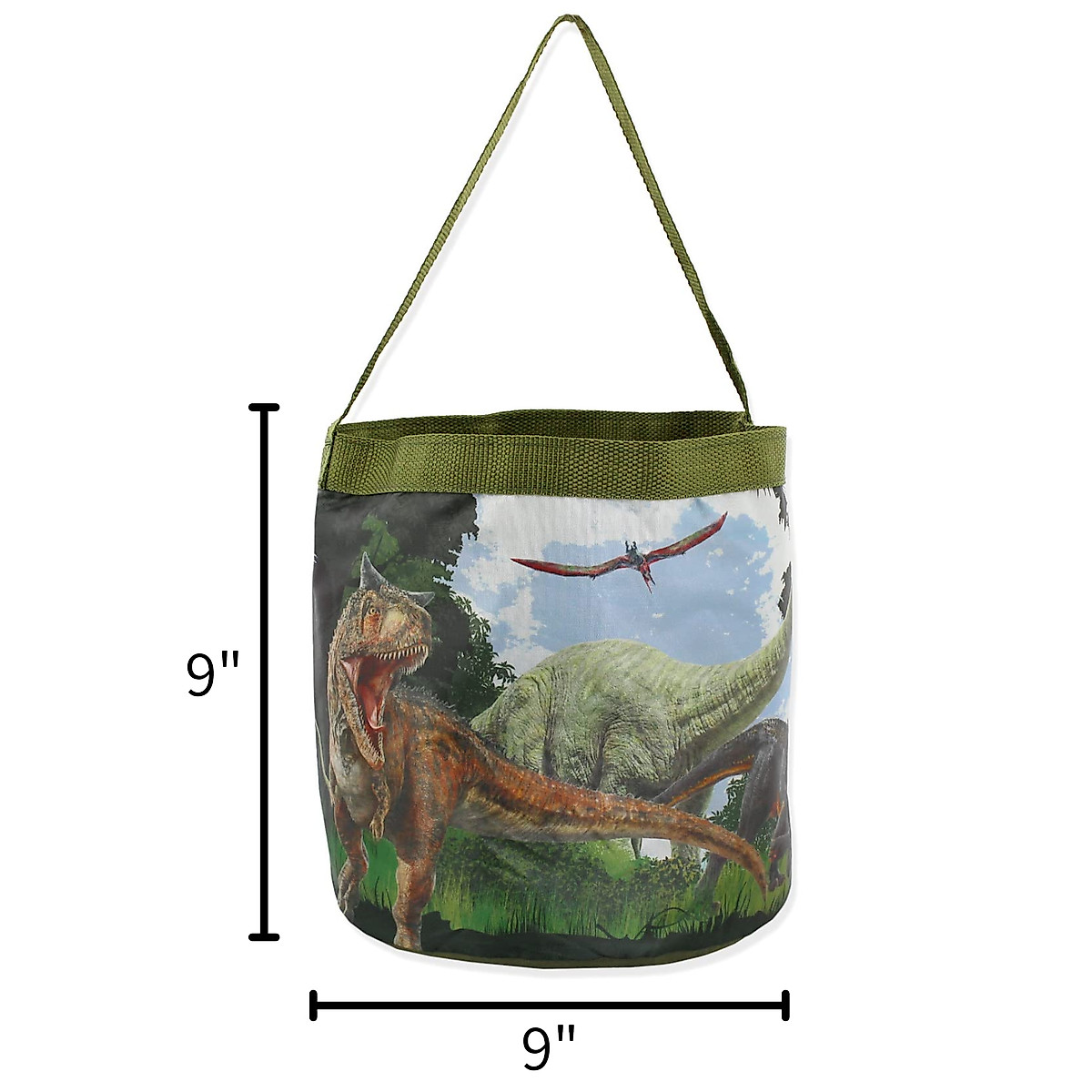 Jurassic World Dinosaurs Collapsible Nylon Basket Bucket Tote Bag (One Size, Green)