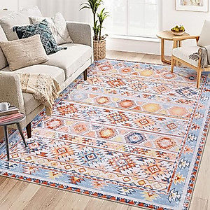 WESTLOOM 9x12 Large Living Room Rug Washable Rug Boho Distressed Area Rug Bohemian Tribal Area Rug Indoor Non-Slip Floor Carpet for Bedroom Home Office, Orange