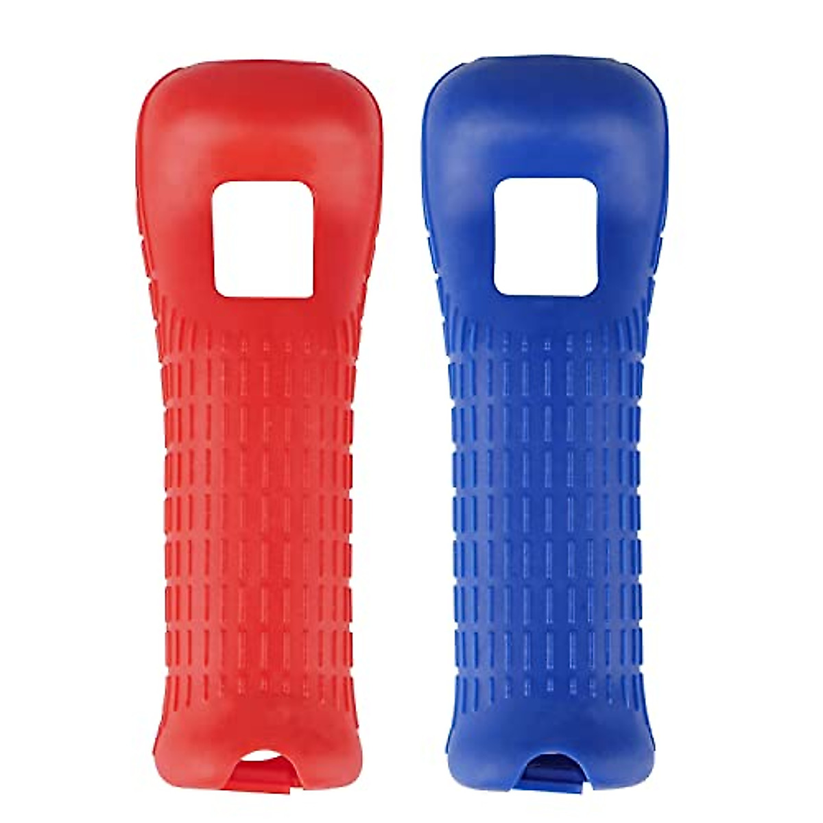 Jadebones 2X Silicone Skin Case Cover with Wrist Strap for Wii Remote Controller (Red+Blue)