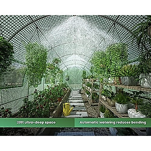Papababe 20x10x7ft Large Walk-in Greenhouse for Outdoors with Watering System Upgraded Swing Door Tunnel Greenhouse kit,12 Windows, Ground Pegs & Film Clips, Heavy Duty Galvanized Steel Frame,Green