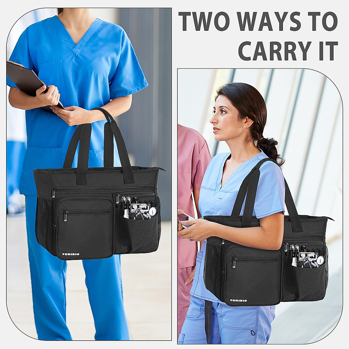 TORIBIO Nurse Bag for Work, Home Care Nursing with Padded Laptop Sleeve, Multi Pocket Shoulder Portable Storage Tote Bag for Working/Teacher/Students/Clinical