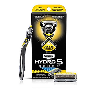 Schick Hydro 5 Sense Energize Razor with Shock Absorb Technology for Men, 1 Handle with 2 Refills