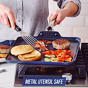 Blue Diamond Cookware Diamond Infused Ceramic Nonstick, 11" Griddle Pan, PFAS-Free, Dishwasher Safe, Oven Safe, Blue & Cookware Diamond Infused Ceramic Nonstick 8" Frying Pan Skillet, PFAS-Free