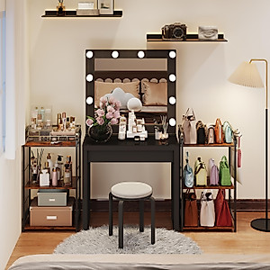 Purse Organizer with Side Hooks and Baskets for Purse Storage, Floor-Standing 3-Tier Purse Rack with Adjustable Feet, High-Capacity Bag Organizer for Closet, Iron and Wood Purse Holder, Patent Pending