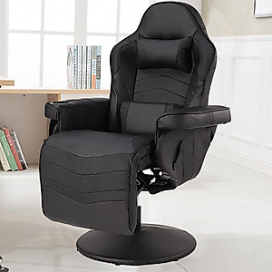 TITIMO Massage Gaming Chair,Ergonomic Adjusted Reclining Video Gaming Single Sofa, Pu Leather Chair with Footrest Headrest and Lumbar Support (Black)