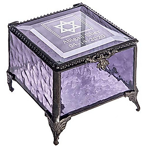 Bat Mitzvah Gifts for Girls Personalized Keepsake Engraved Jewish Star of David Purple Stained Glass Jewelry Box Trinkets J Devlin Box 836 EB250