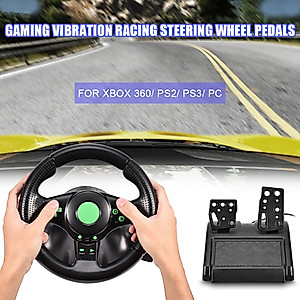 Sport Steering Racing Wheel,Gaming Vibration Racing Steering Wheel Pedals for XBOX 360/ PS2/ PS3/ PC USB Racing Wheel