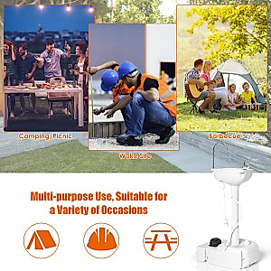 S AFSTAR Portable Camping Sink, Hand Wash Basin Stand w/ 17L Water Tank & Soap Dispenser, Rolling Hand Washing Station w/Towel Holder & Foot Pump, for Garden, Outdoor Sink Hand Wash Station