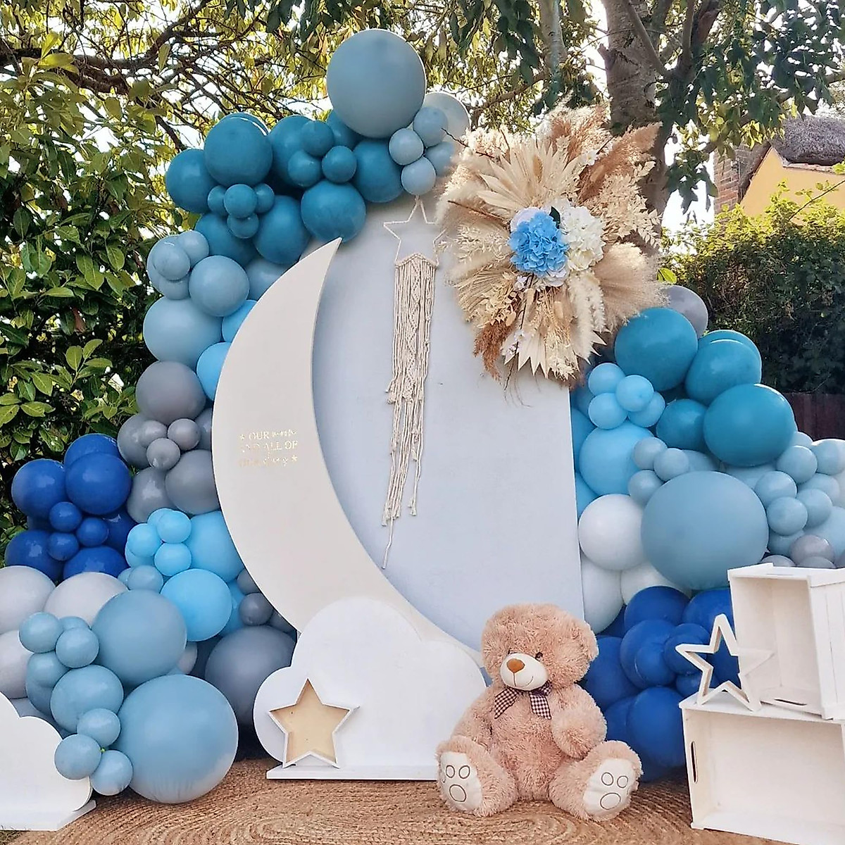 170Pcs Different Blue Balloons Arch Garland Kit with white balloons for Baby Shower Bridal Shower Birthday Wedding Party Decorations