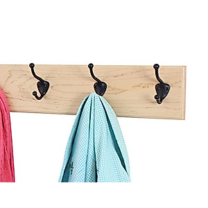 Maple Coat Rack with Bronze Hat & Coat style Hooks 4.5" Ultra-Wide (Natural, 36" x 4.5" with 7 Hooks)