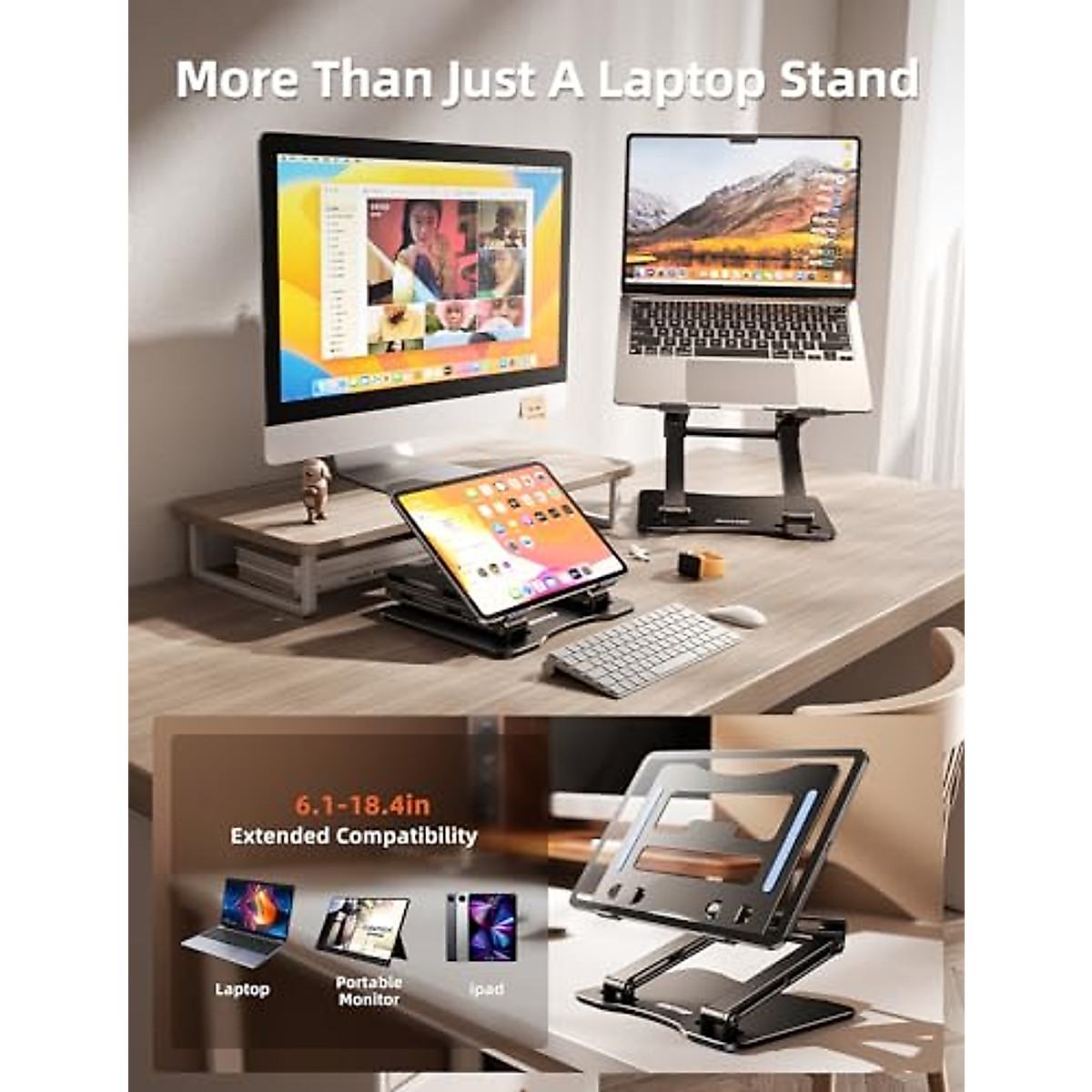 ATKTTOP Laptop Stand for Desk Adjustable Height, 22" [Anti-Wobble] [Fit All Laptop] Foldable DJ Standing Laptop Riser for 6.1-18.4" Tablets, Portable Monitor Stand for MacBook Air, Dell, HP, Lenovo