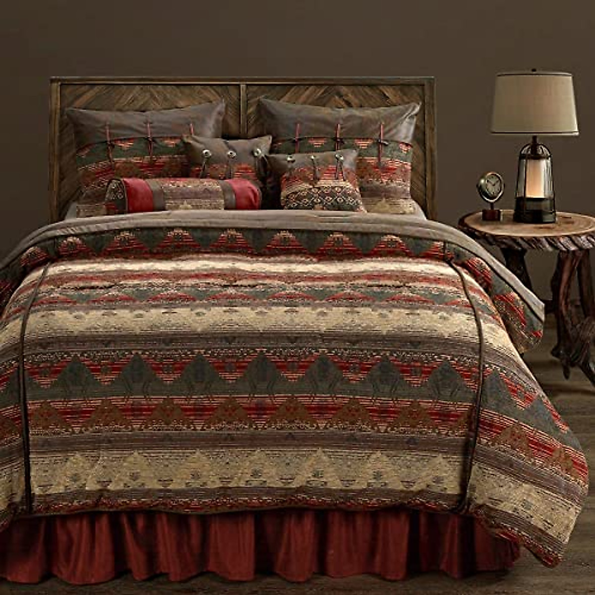 Paseo Road by HiEnd Accents | Sierra 7 Piece Comforter Set, Super Queen, Faux Suede Western Rustic Cabin Lodge Luxury Bedding Set, 1 Comforter, 1 Bedskirt, 2 Pillow Shams, 2 Accent Pillows, 1 Neckroll
