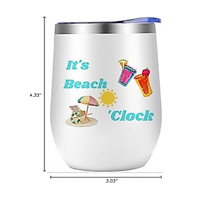 Lovely shape, White, It's Beach O 'Clock 3D UV Color Printing, Beach Accesories, Wine Tumbler Double Wall Stainless Steel Insulated 12oz, Durable Coffee Mug, Cocktail, Beer, Office (white)