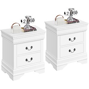 Yaheetech Fully-Assembled Nightstands Set of 2, 2-Drawer Nightstands Large Classic Bedside Tables with Storage, Wooden Painted Storage Cabinet for Bedroom, 21.5″L×16″W×24.5″H, White
