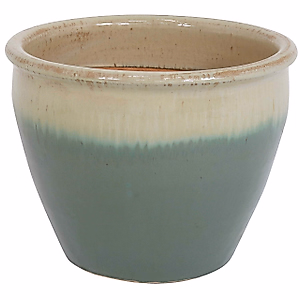 Sunnydaze Large Ceramic Planter - Indoor or Outdoor Plant Pot with Drainage Holes - Seafoam Glaze Finish - 15" - Chalet