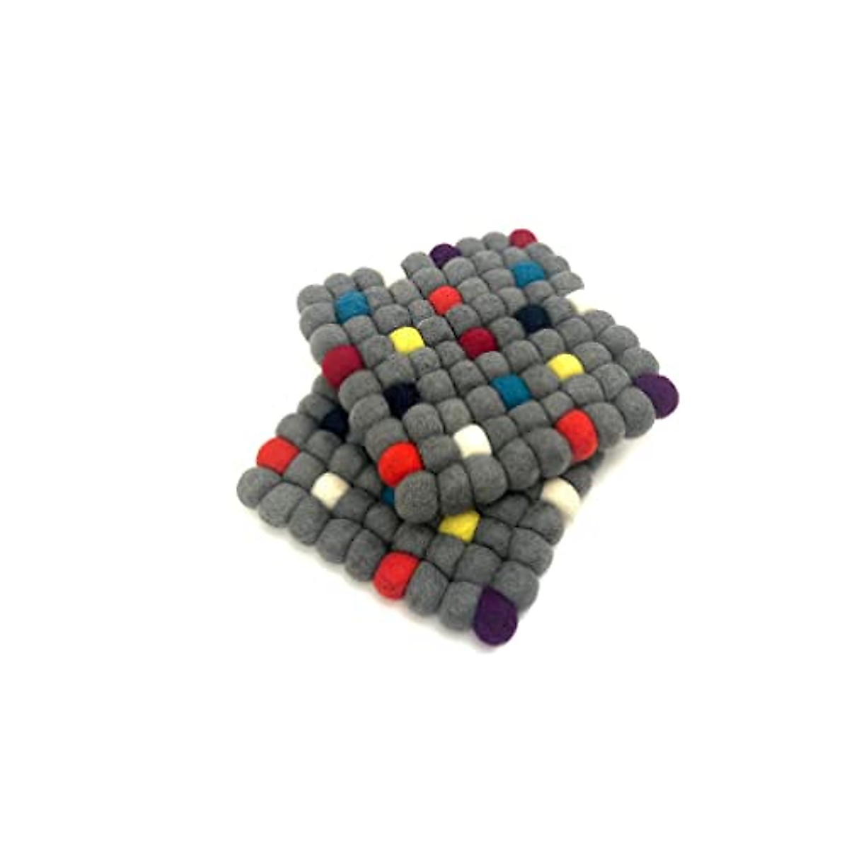 Handmade Trivet, Felt Ball Trivet, Potholders, Trivets, 100% Wool, Felt, Hot Pot Holders (Set of 2) Hot Pads, Flexible, Durable, Heat Resistant Mat, Mats, Square Trivet (Gray, Square)