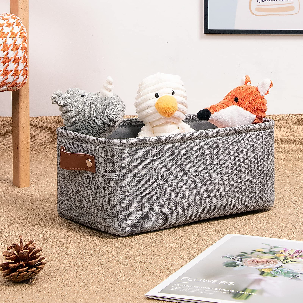 DULLEMELO Collapsible Bundle Baskets 6 Small Baskets 11.8"x7.9"x5.1" + 2 Narrow Baskets 15"x6"x5.5"（Grey)