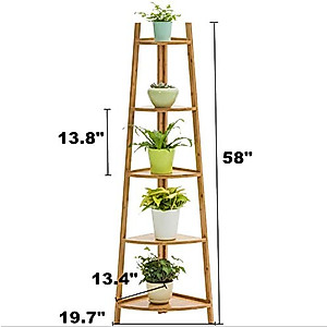 Magshion 5 Tier Bamboo Corner Storage Display Rack Shelves Kitchen Bath Plant Stand (White)