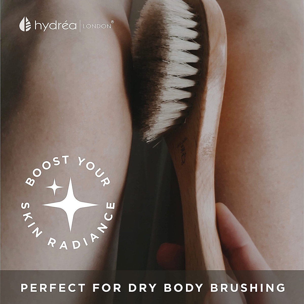 Hydrea London Dry Body Brush –Short Handle Premium Exfoliating Dry Skin Brush with Natural Bristle, FSC® Certified Beechwood.