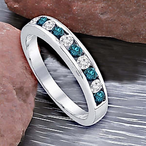 Dazzlingrock Collection 0.25 Carat (ctw) 10K Round Blue & White Diamond Ladies Anniversary Ring Stackable Band 1/4 CT, White Gold