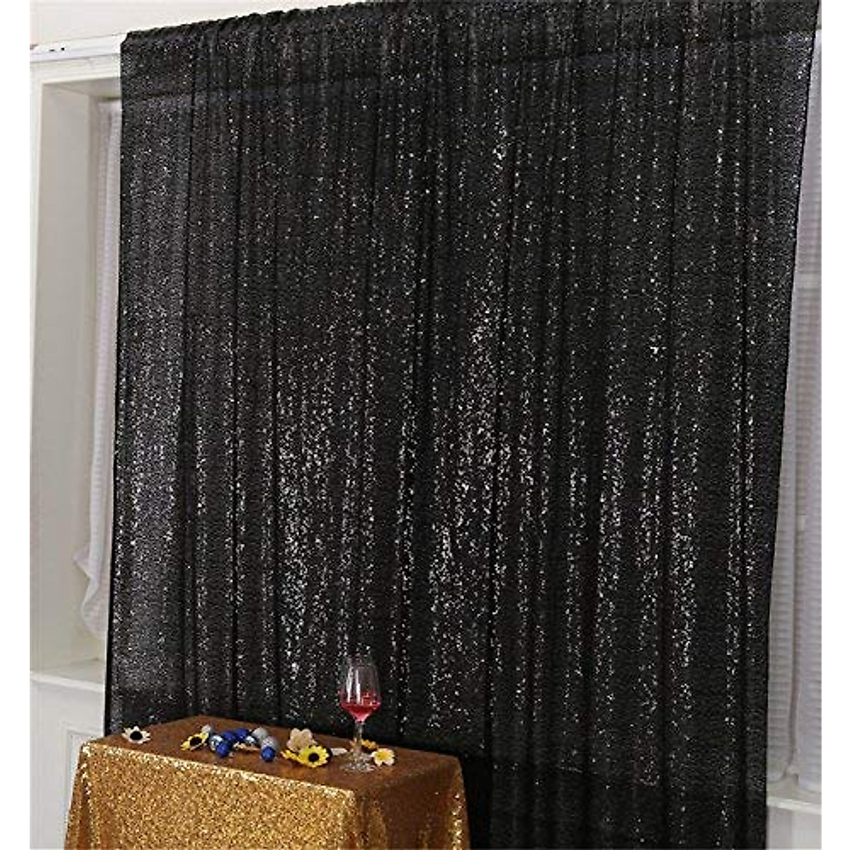 Eternal Beauty Black Sequin Wedding Backdrop Photography Background Party Curtain, 10Ft X 10Ft