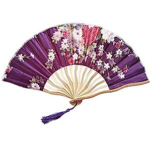 PHONME Decorative Folding Fans Chinese Style Handheld Fans Bamboo Paper Folding Fan Party Decor Vintage Chinese Fans Home Bamboo Birthday Gifts Gift Hand Fan Vintage Style (Color : Navy)
