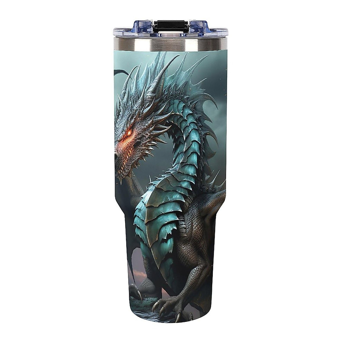 QWJKM Cool Dragon Tumbler with Handle Large Insulated Car Cup 40 OZ Stainless Steel Travel Mug Leak Proof Water Bottle with Lid And Straw for Car Home Office Gifts