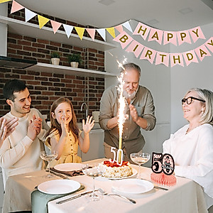 Golcellia 8 Pcs 50th Birthday Decorations - Rose Gold Honeycomb and Birthday Banner Party Decoration for Women Men, 1974 Table Pink Honeycomb Centerpieces, Happy 50th Birthday Table Decorations