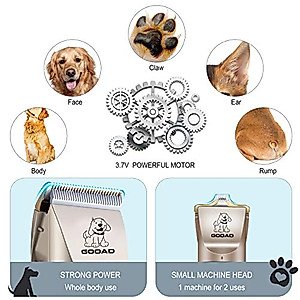Dog Clippers, Professional Dog Grooming Kit, Cordless Dog Grooming Clippers for Thick Coats, Dog Hair Trimmer, Low Noise Dog Shaver Clippers, Quiet Pet Hair Clippers Tools for Dogs Cats(Gold)