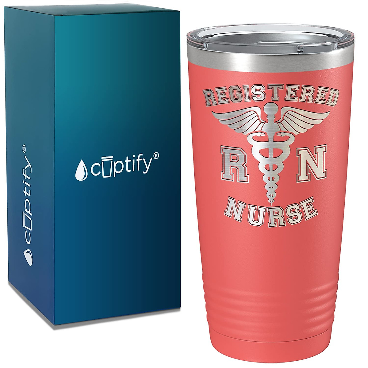 RN Registered Nurse Gift, Nursing School on Guava 20 oz Stainless Steel Tumbler with Lid - Insulated Cup - Travel Mug