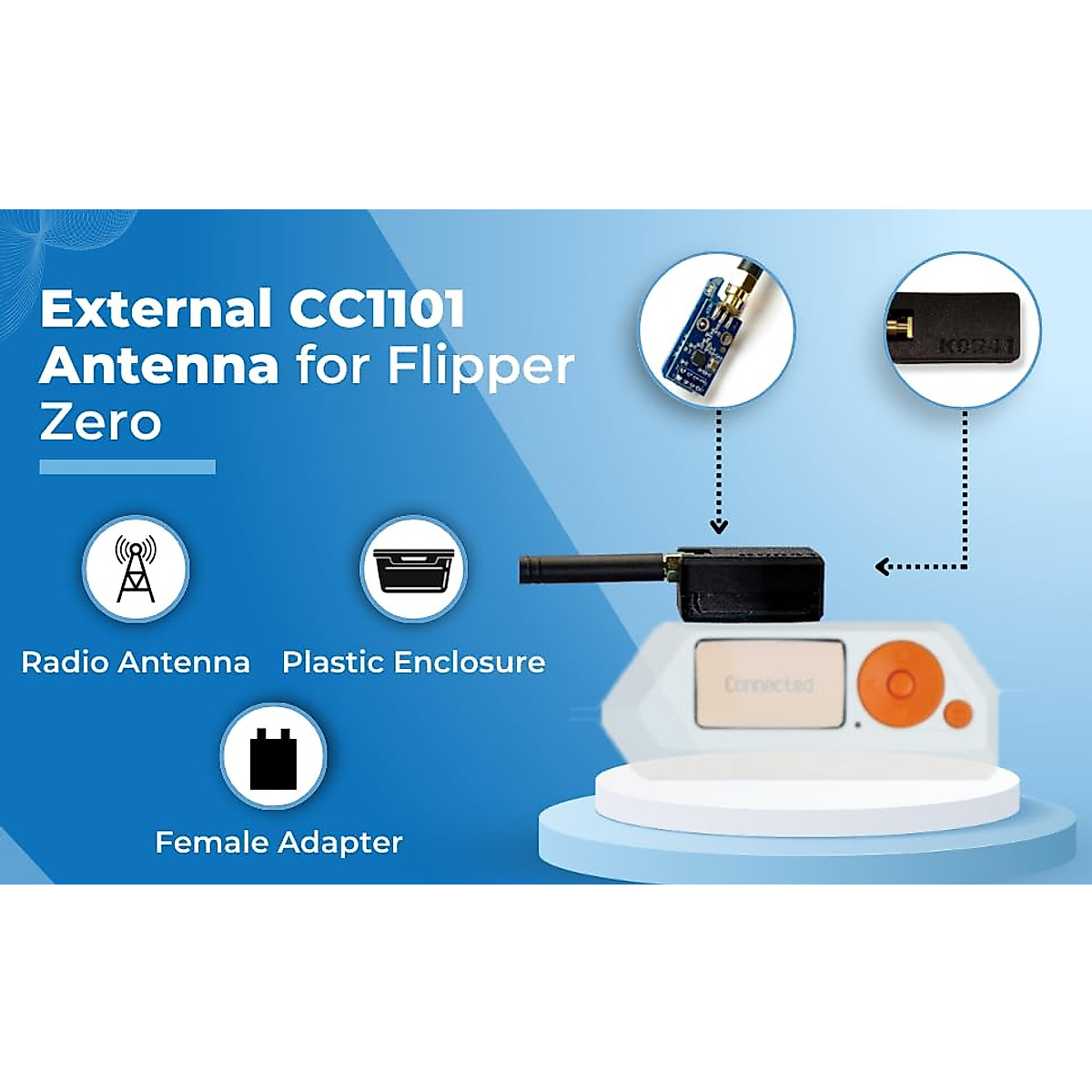 K0R41 External CC1101 Antenna for Flipper Zero - SubGhz GPIO Board Attachment Accessory Black K0R41-CCV2