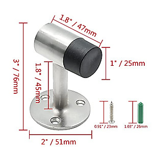 Lanzeuta 3 Inch / 75mm Heavy Duty Floor Stop, Door Stopper with Rubber Head, Stainless Steel Brushed Nickel Door Stop - 1PCS
