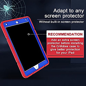 Grifobes for iPad 6th/5th Generation Cases 2018/2017, iPad Air 2 Case 2014 9.7 inch, Heavy Duty Shockproof Rugged Protective iPad 5 6 Gen 9.7" Case with Stand for Kids Boys Children (Red+Blue)