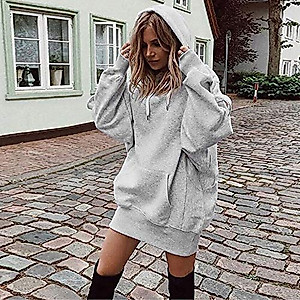 Women's Long Sleeve Loose Hooded Sweatshirt Casual Solid Drawstring Pullover Hoodies Top Blouse Winter Autumn