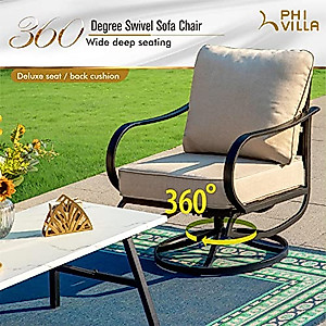 PHI VILLA 6 Piece Patio Conversation Sets, Deluxe Outdoor Patio Set for 5-7 Person with 3 Seater Padded Deep Seating Bench, 2 Padded Swivel Armrest Sofa Chairs, 2 Ottoman and & 1 Coffee Table