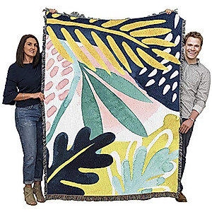 Pure Country Weavers Leaves Blanket Tropical Salve - Grace Popp - Garden Patterns Gift Tapestry Throw Woven from Cotton - Made in The USA (72x54)