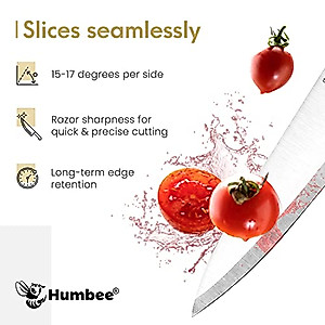 Humbee - Chef Knife 8 Inches - Stainless High Carbon Steel Full Tang Blade for Pro and Personal Use Ergonomic Handle Comfortable Grip