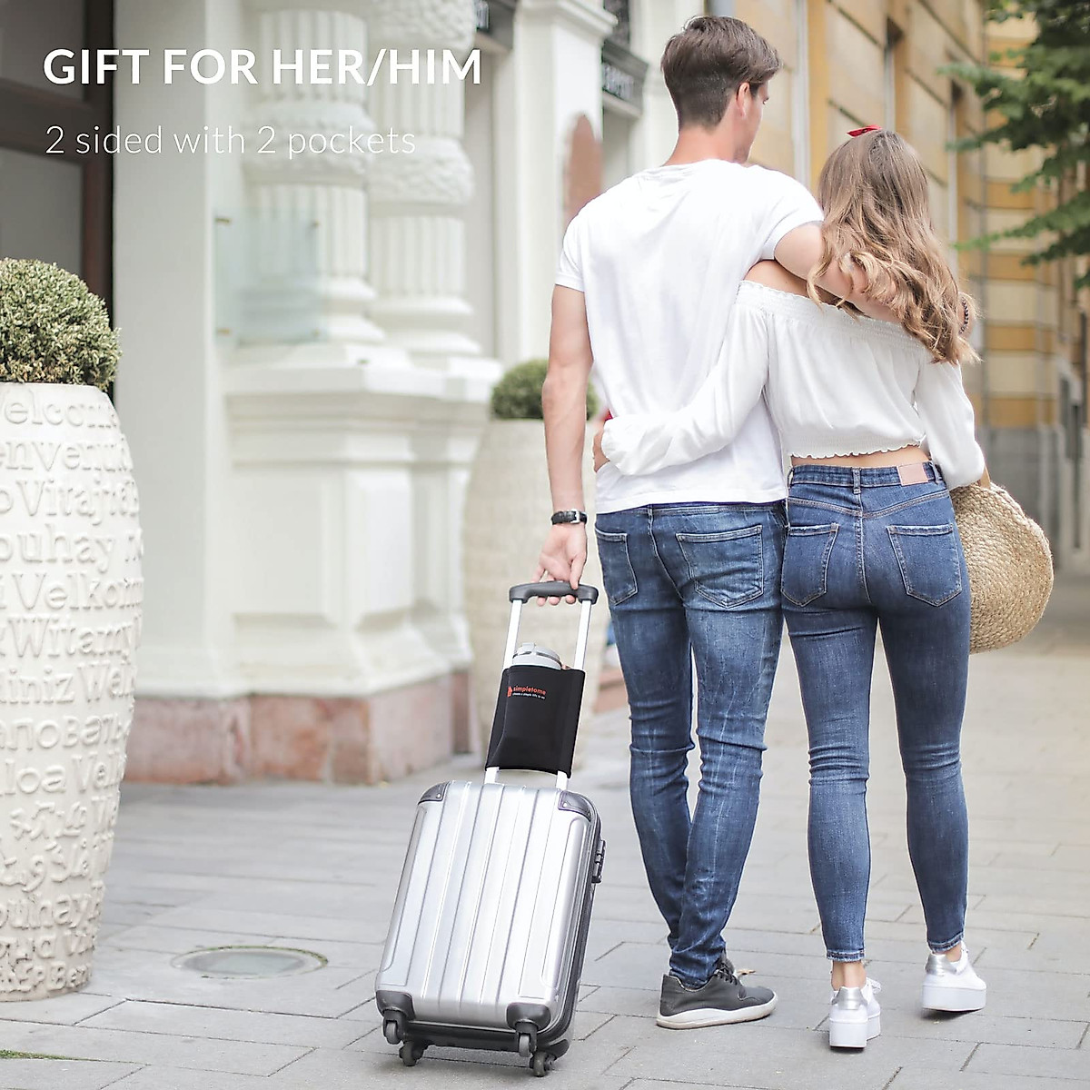 simpletome Luggage Cup Holder Hands-Free Travel Drink Caddy Bag Attachment Simple Style Elastic Materials Easy to Install and Remove(Black)