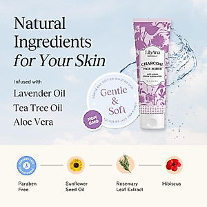 LilyAna Naturals Charcoal Face Scrub - Facial Exfoliator - Microdermabrasion Scrub - Facial Skin Care Products for Women and Men - Lavender and Tea Tree Oil - 3oz