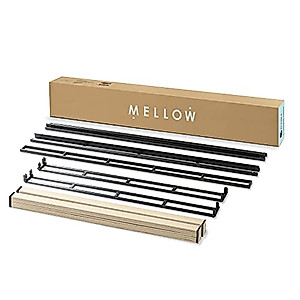 MELLOW 4 Inch Metal Box Spring Mattress Foundation with Wood Slats and Fabric Cover, Full, White