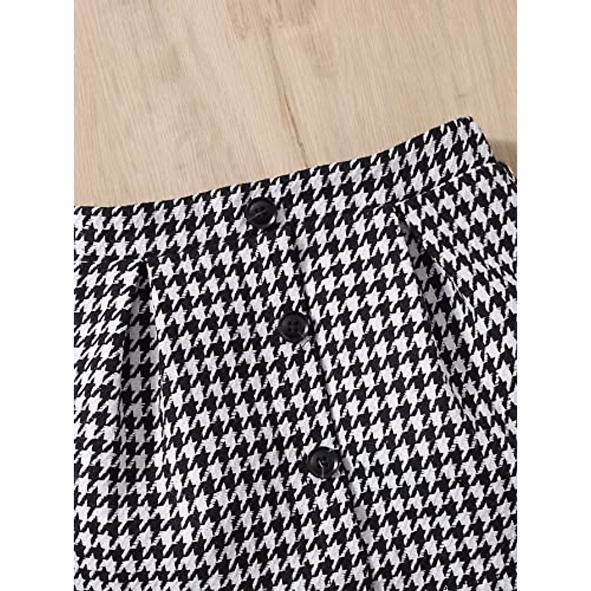 WDIRARA Toddler Girl's 2 Piece Outfits Polka Dots Mesh Top and Houndstooth Print Skirt Set Black and White 6-9M