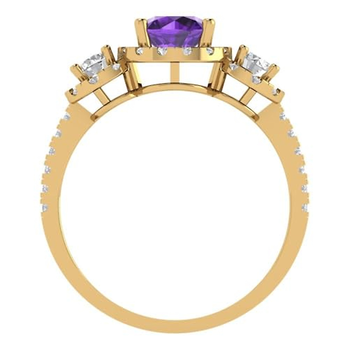 Clara Pucci 1.75ct Round Cut Halo Solitaire 3 stone Genuine Natural Amethyst Engagement Promise Anniversary Bridal Ring 18K Yellow Gold 6