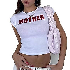 Womens Girls Y2k Vintage Star Graphic Print Crop Tops Kawaii Fairy Grunge Baby Tees Shirt Aesthetic Harajuku Steetwear (Star-Letter White, Small)