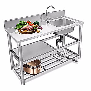 Commercial Restaurant Sink, Stainless Steel Outdoor Single Bowl Station Utility Sink for Bar Restaurant Kitchen Hotel and Home 1 Compartment Sink with Drainer Unit and Tap ( Color : A , Size : 100*50*