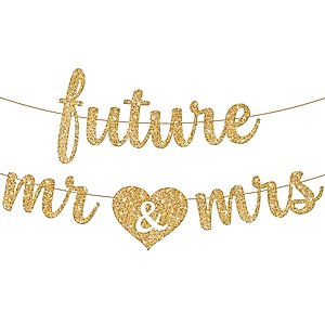 KatchOn, Gold Glitter Future Mr & Mrs Banner - 10 Feet, Pre-Strung, No DIY | Future Mr and Mrs Banner | Engagement Party Decorations | Bachelorette Party Decorations, Bridal Shower Decorations