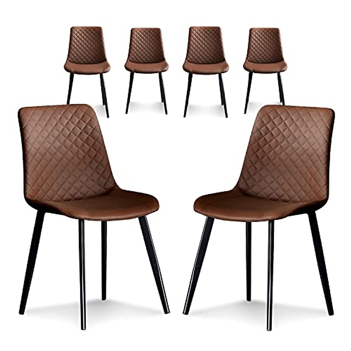 seonyou Brown Dining Chairs Set of 6 for Kitchen Dining Room, Upholstered Leather Mid Century Modern Dining Chair