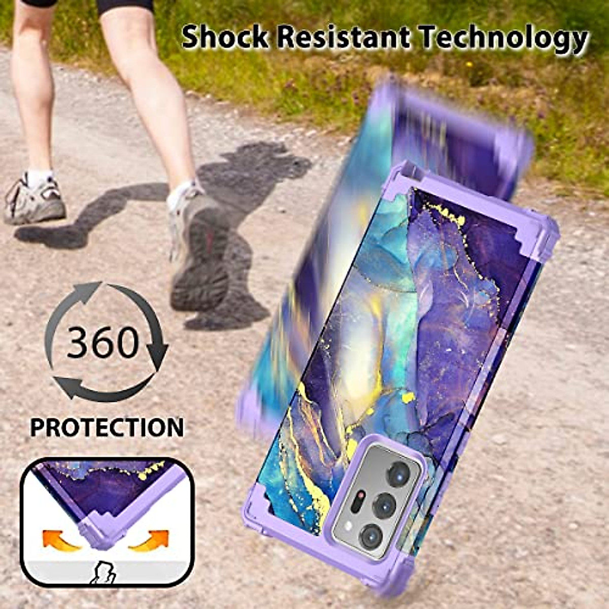 Rancase Compatible with Note 20 Ultra Case,Three Layer Heavy Duty Shockproof Protection Hard Plastic Bumper +Soft Silicone Rubber Protective Case for Samsung Galaxy Note 20 Ultra,Purple
