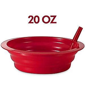 Cereal Bowls with Straws for Kids - (Set of 6 - 20-Ounce Bowls) BPA-Free Plastic Reusable Bowls with Built-In Straws for Children & Toddlers, Dishwasher and Microwave Safe, Includes 3 Cleaning Brushes