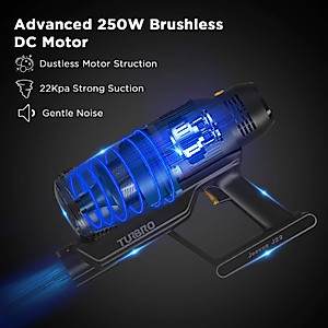 TURBRO Jeeves J22 Cordless Vacuum Cleaner 22kPa Powerful Vac w/Brushless Motor, Stick and Handheld 2-in-1, Wall-Mount, 3X Suction Modes, up to 50 min Runtime, Black